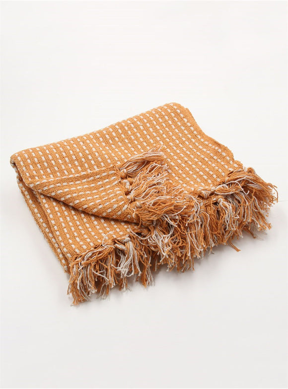 Gisela Graham Throw, Stab Stitch Mustard – Serendipity House